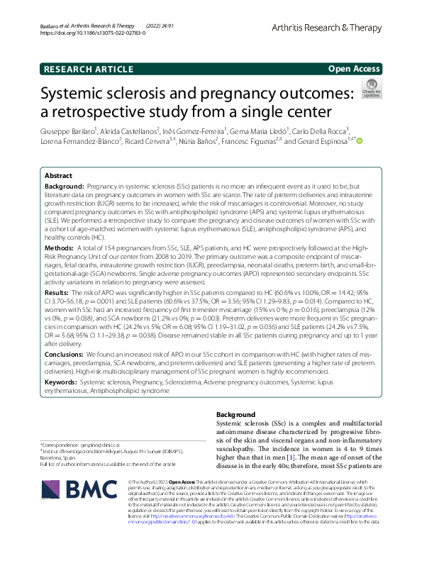 (PDF) Systemic sclerosis and pregnancy outcomes: a retrospective study from a single center