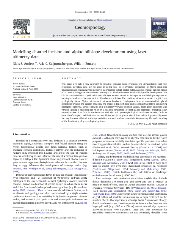 (PDF) Modelling channel incision and alpine hillslope development using ...