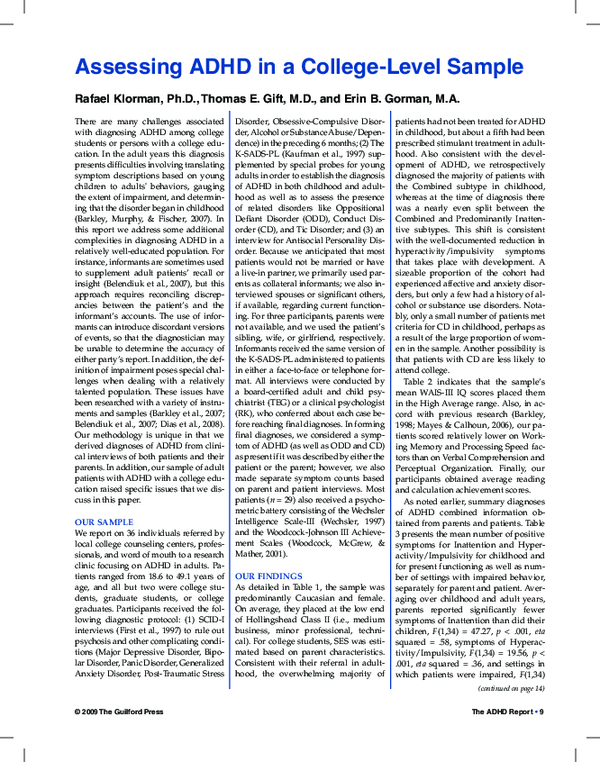 (PDF) Assessing ADHD in a College-Level Sample