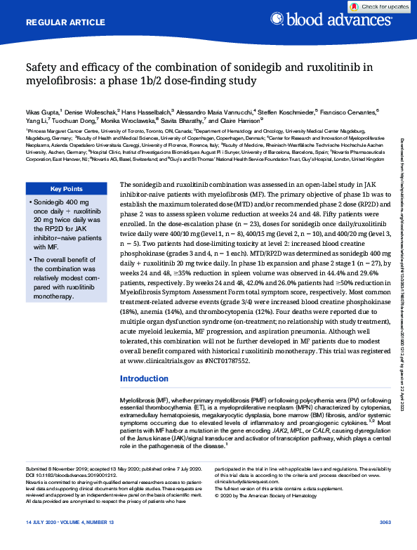 (PDF) Safety and efficacy of the combination of sonidegib and ruxolitinib in myelofibrosis: a ...