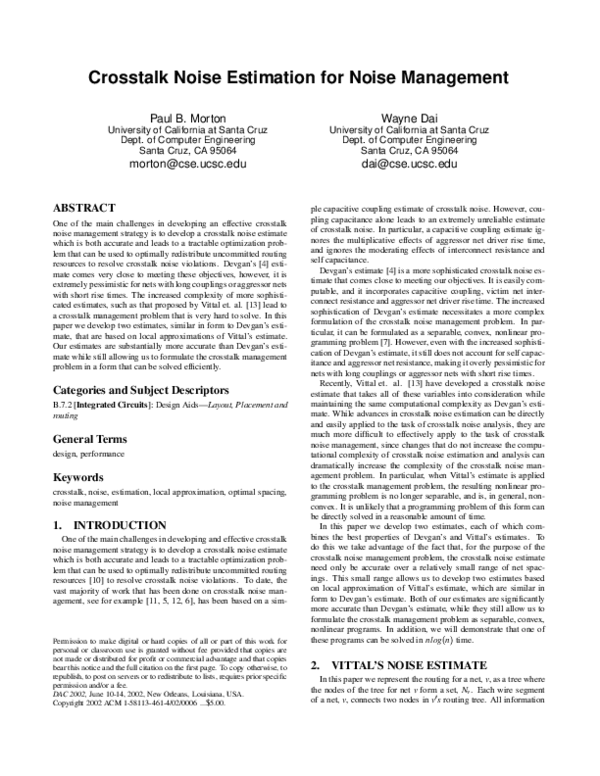 (PDF) Crosstalk noise estimation for noise management