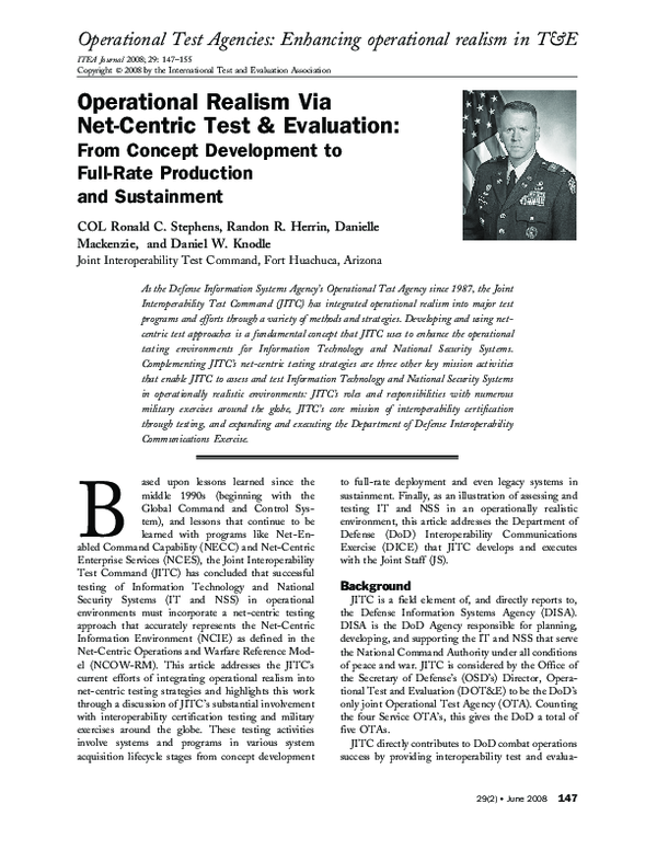 (PDF) Operational Realism Via Net-Centric Test & Evaluation: From ...