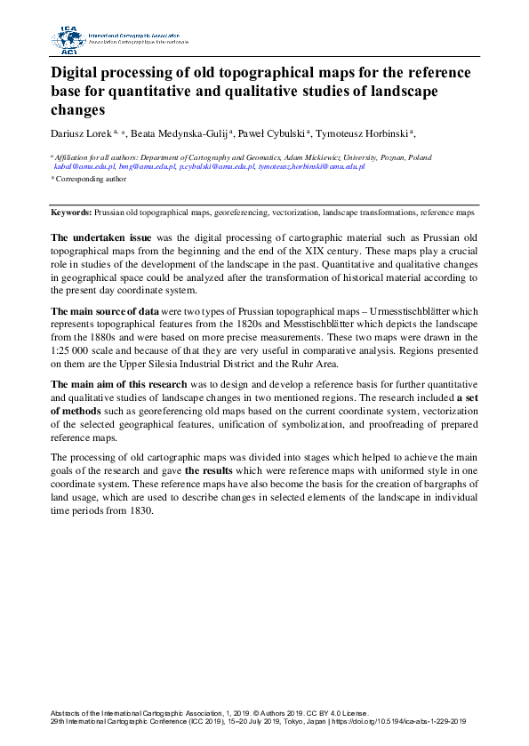 (PDF) Digital processing of old topographical maps for the reference base for quantitative and ...