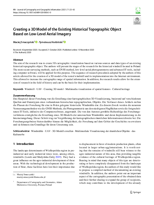 (PDF) Creating a 3D Model of the Existing Historical Topographic Object Based on Low-Level ...