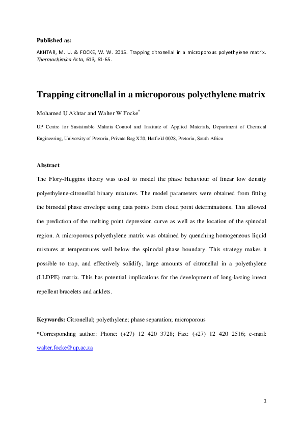 (PDF) Trapping citronellal in a microporous polyethylene matrix | Ubaid ...