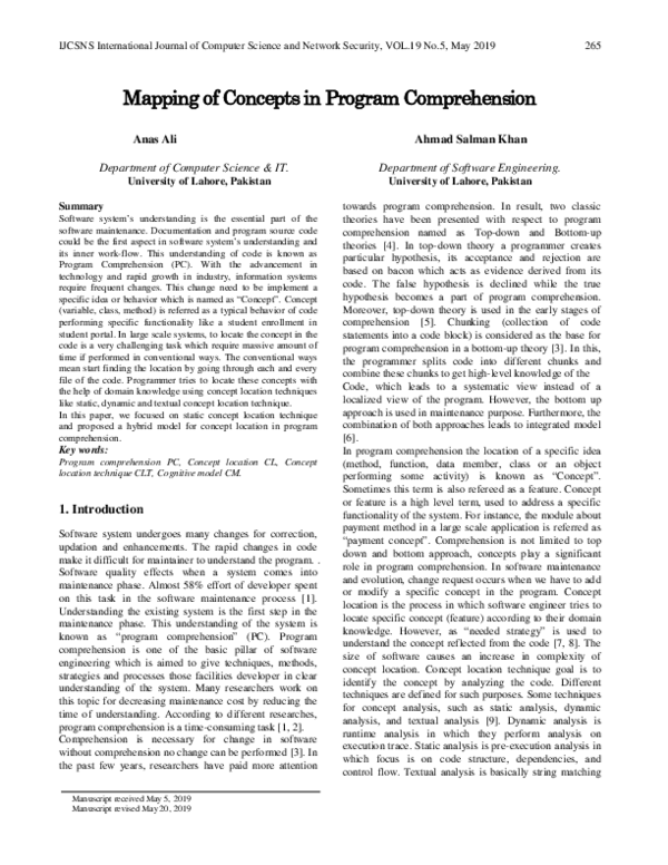 (PDF) Mapping of Concepts in Program Comprehension