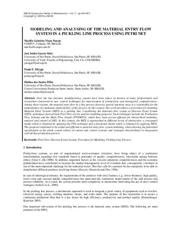 (PDF) Modeling and Analysing of the Material Entry Flow System in a Pickling Line Process Using ...