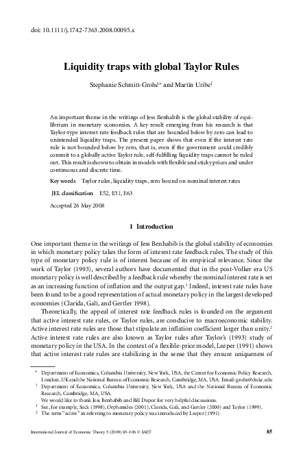 (PDF) Liquidity Traps with Global Taylor Rules