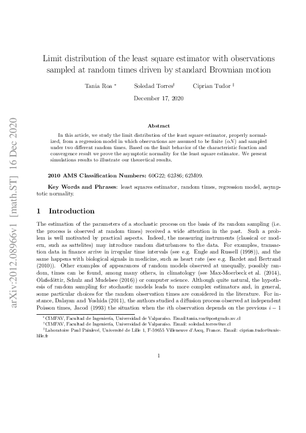 (PDF) Limit distribution of the least square estimator with observations sampled at random times ...