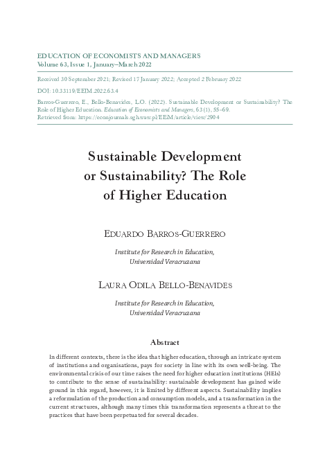 Pdf Sustainable Development Or Sustainability The Role Of Higher
