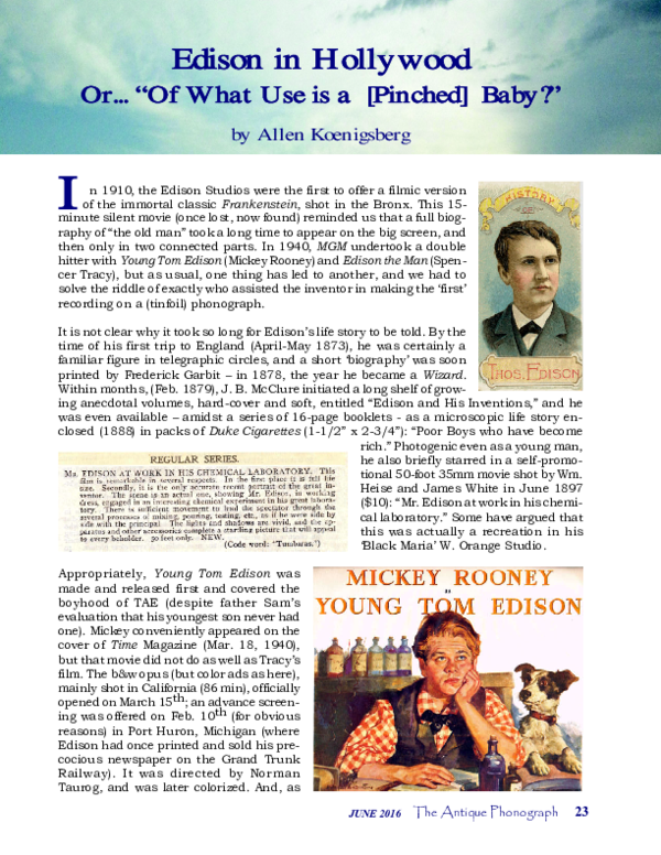 (PDF) Edison in Hollywood: the Belated Infancy of the Phonograph