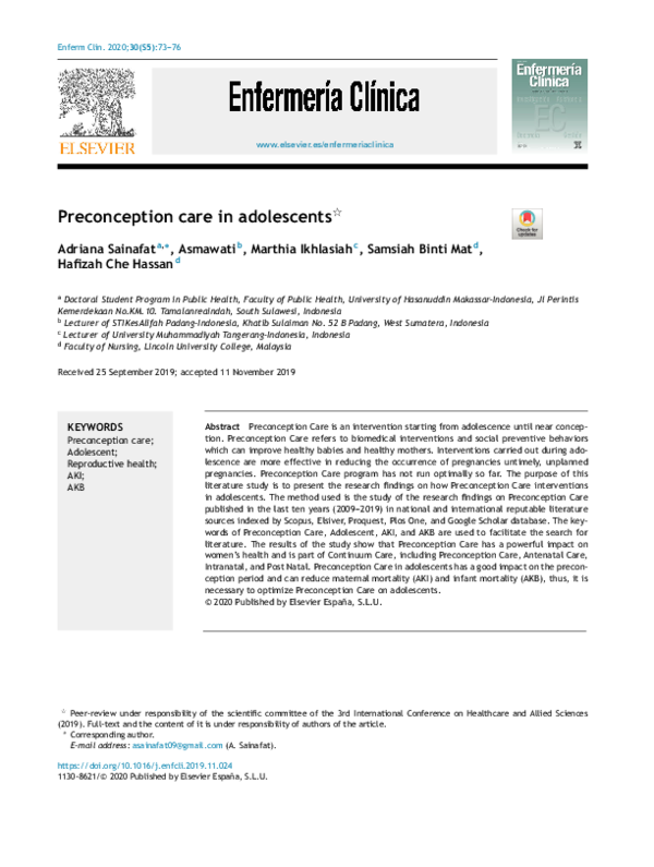 (PDF) Preconception care in adolescents