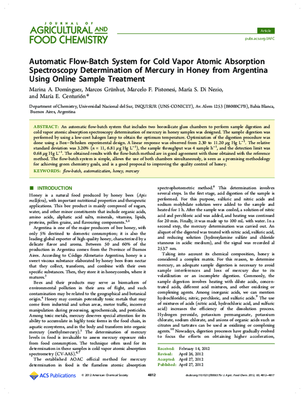 Pdf Automatic Flow Batch System For Cold Vapor Atomic Absorption Spectroscopy Determination Of