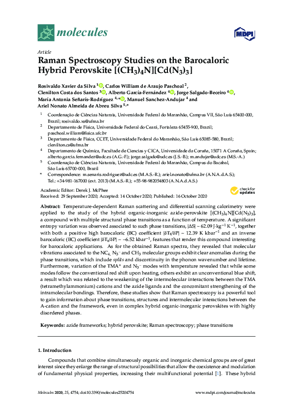 (PDF) Raman Spectroscopy Studies on the Barocaloric Hybrid Perovskite ...