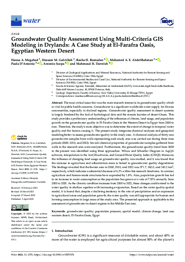 (PDF) Groundwater Quality Assessment Using Multi-Criteria GIS Modeling in Drylands: A Case Study ...