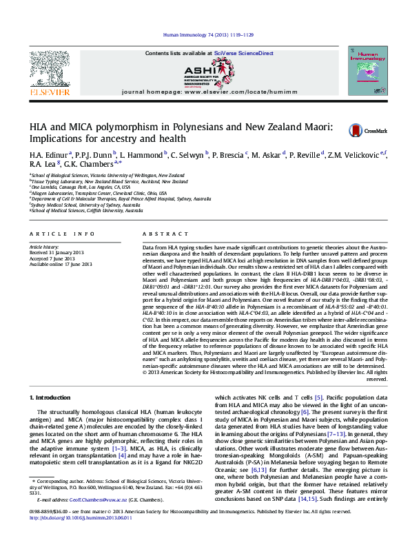 (PDF) HLA and MICA polymorphism in Polynesians and New Zealand Maori ...