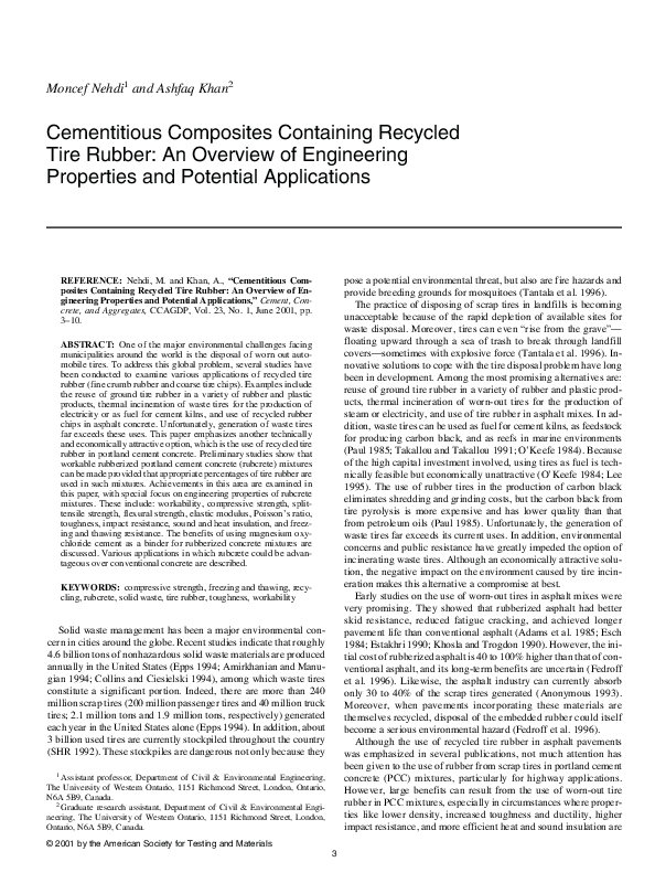 (PDF) Cementitious Composites Containing Recycled Tire Rubber: An ...