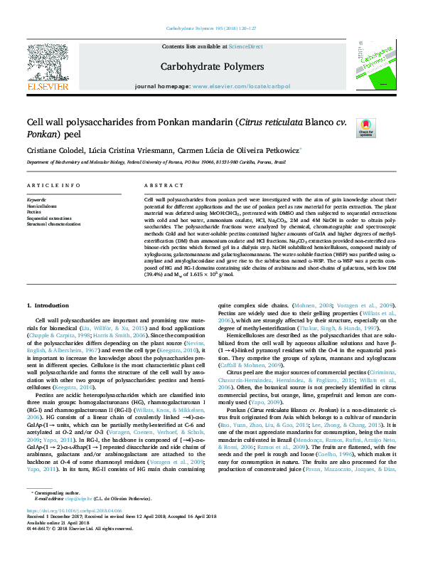 (PDF) Cell wall polysaccharides from Ponkan mandarin (Citrus reticulata ...