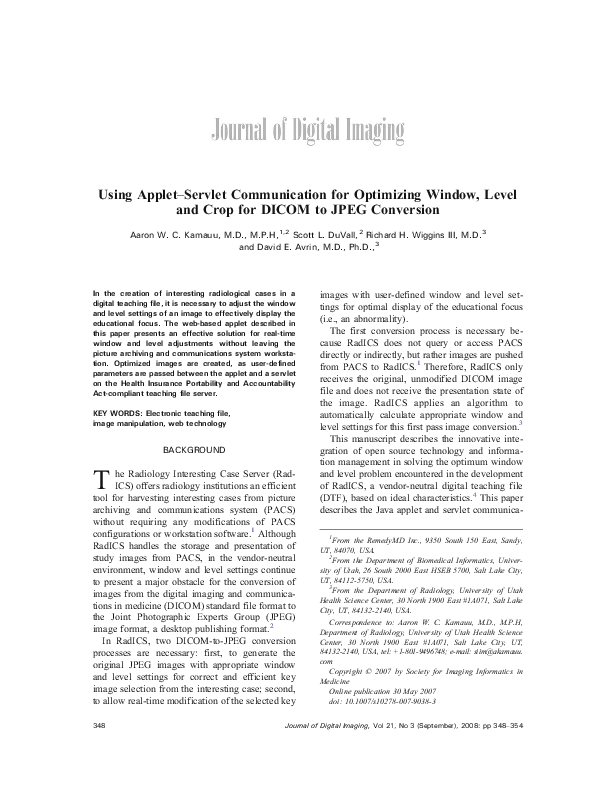 Pdf Using Appletservlet Communication For Optimizing Window Level