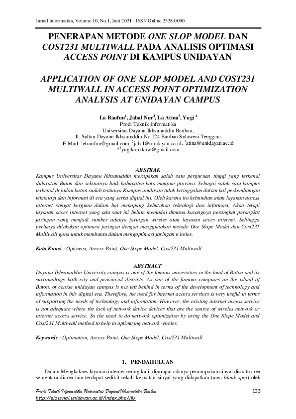 (PDF) Analisis Perbandingan Metode One Slop Model Dan COST231 Multiwall ...