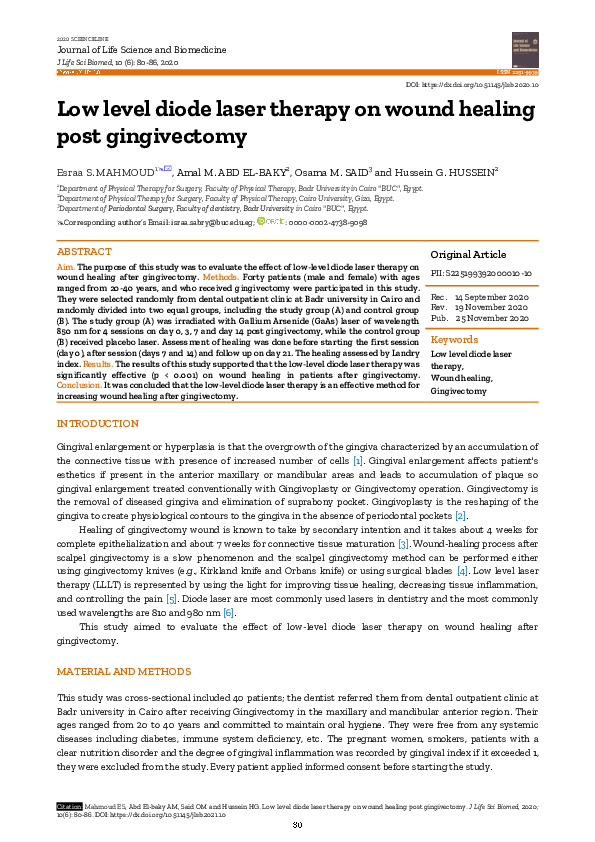 (PDF) Low level diode laser therapy on wound healing post gingivectomy