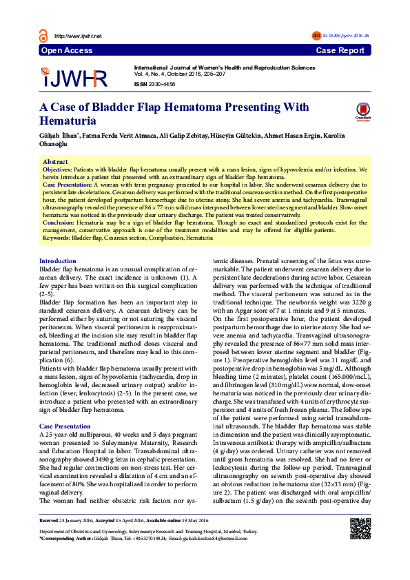 Pdf A Case Of Bladder Flap Hematoma Presenting With Hematuria Hüseyin Gültekin
