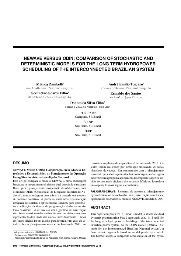 (PDF) NEWAVE versus ODIN: comparison of stochastic and deterministic models for the long term ...