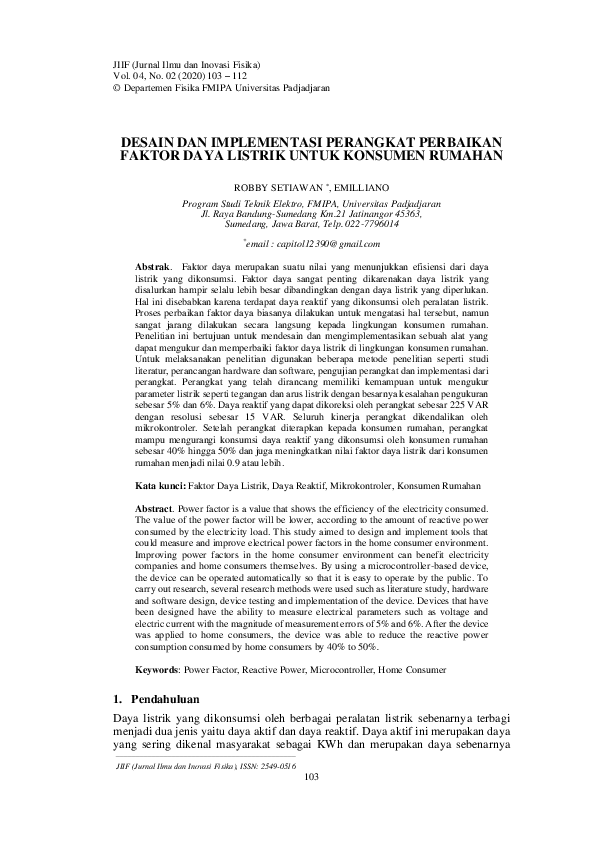 (PDF) Desain dan Implementasi Perangkat Perbaikan Faktor Daya Listrik Untuk Konsumen Rumahan