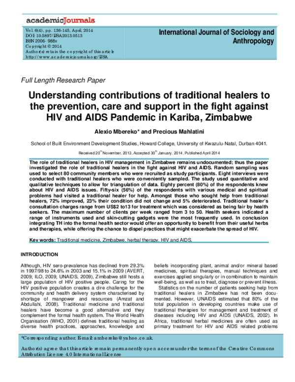 (PDF) Understanding contributions of traditional healers to the ...