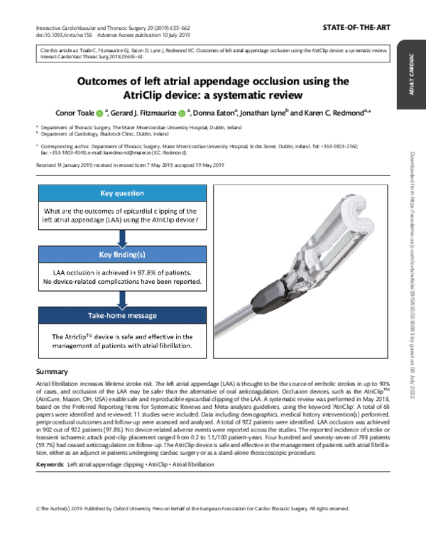 (PDF) Outcomes of left atrial appendage occlusion using the AtriClip ...