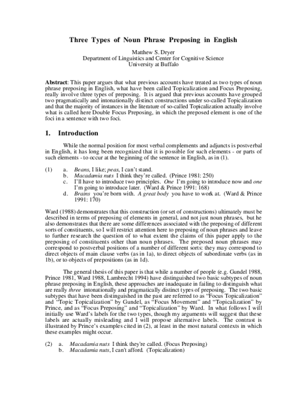 (PDF) Three Types of Noun Phrase Preposing in English