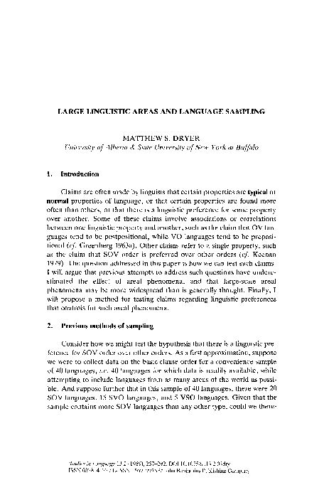 (PDF) Large Linguistic Areas and Language Sampling