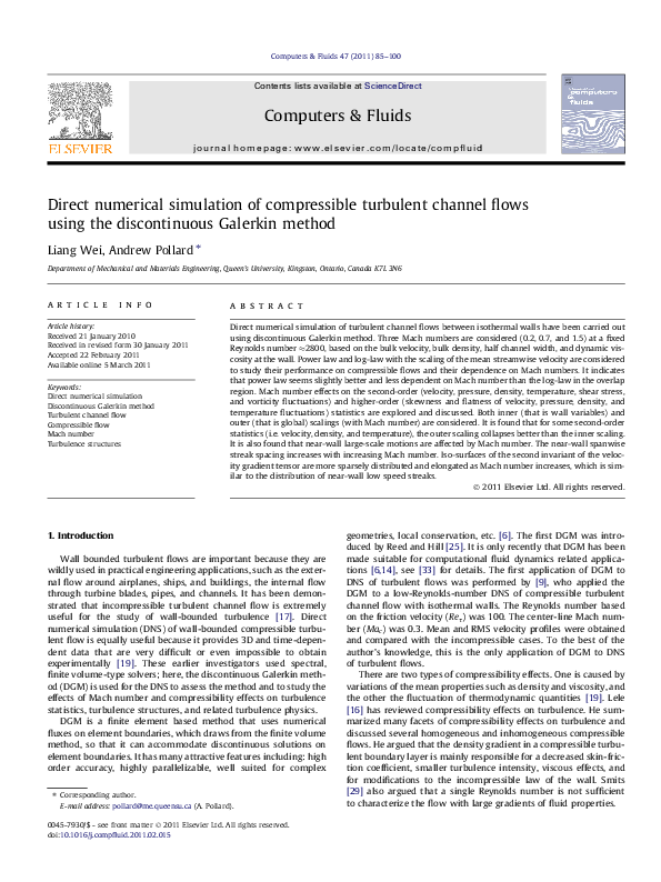 (PDF) Direct numerical simulation of compressible turbulent flows