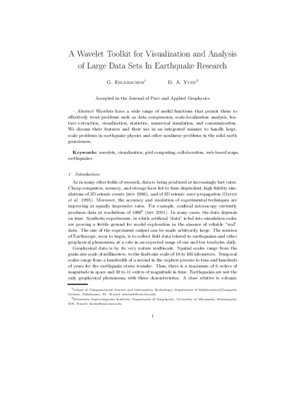 Pdf A Wavelet Toolkit For Visualization And Analysis Of Large Data Sets In Earthquake Research