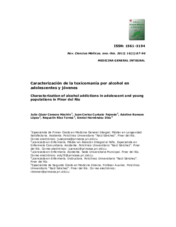 (PDF) Caracterización de la toxicomanía por alcohol en adolescentes y ...