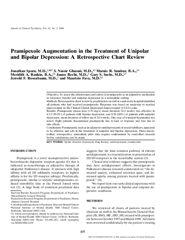 (PDF) Pramipexole Augmentation in the Treatment of Unipolar and Bipolar ...