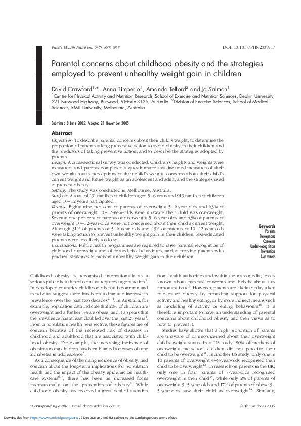 (PDF) Parental concerns about childhood obesity and the strategies ...
