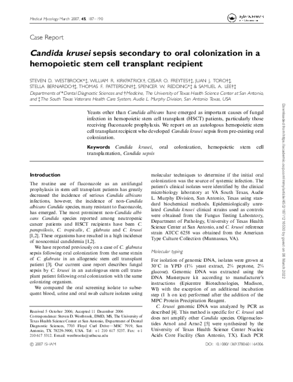 (PDF) Candida kruseisepsis secondary to oral colonization in a ...