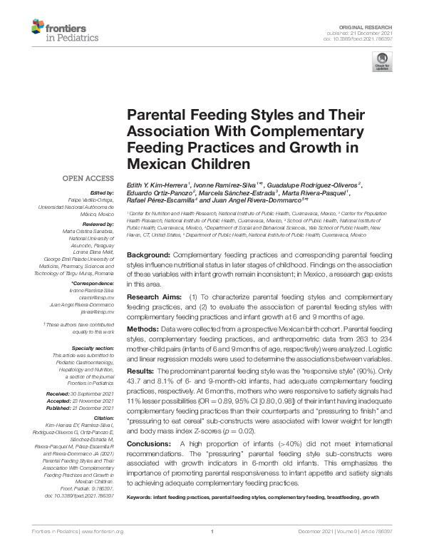 (PDF) Parental Feeding Styles and Their Association With Complementary ...