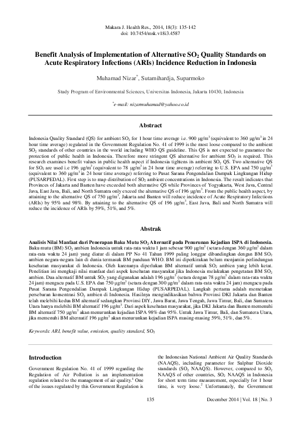 (PDF) Benefit Analysis of Implementation of Alternative SO2 Quality ...