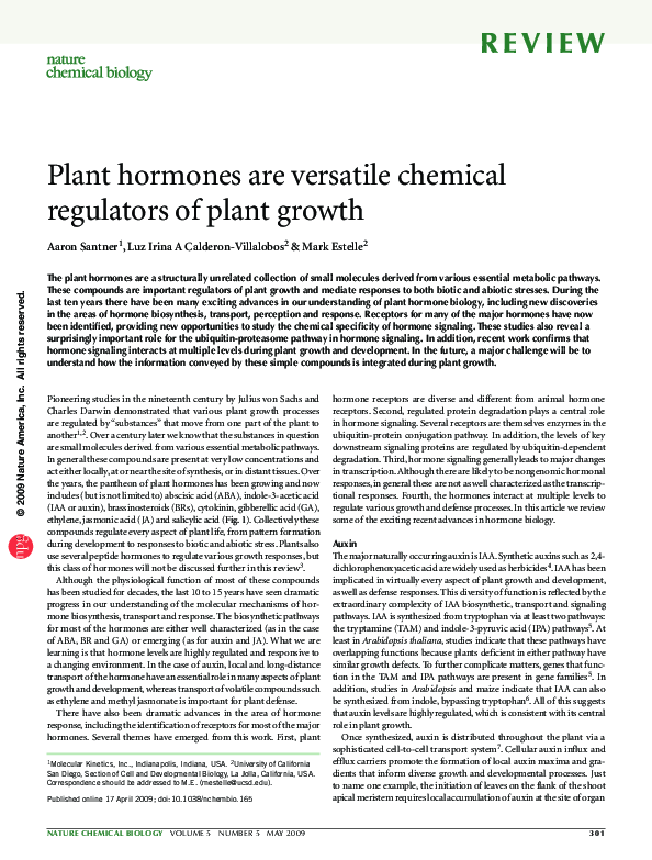 (PDF) Plant hormones are versatile chemical regulators of plant growth