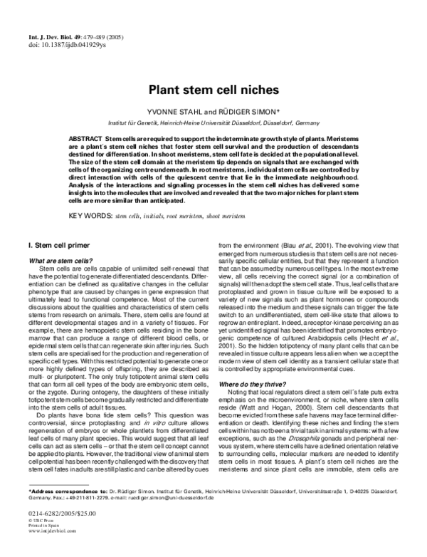 (PDF) Plant Stem Cell Niches