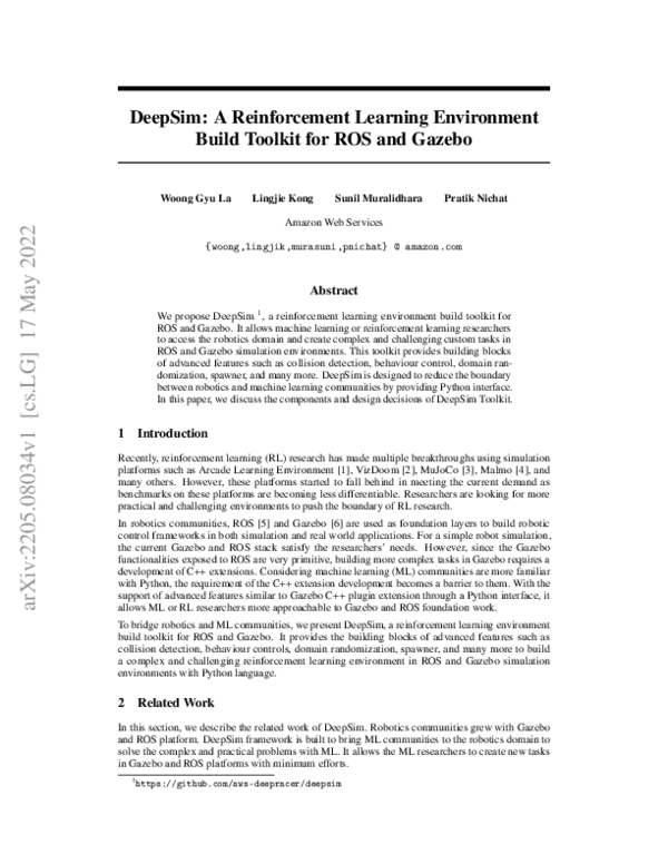 (PDF) DeepSim: A Reinforcement Learning Environment Build Toolkit for ROS and Gazebo