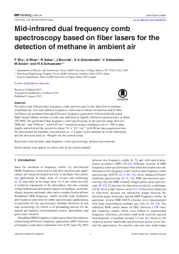 (PDF) Mid-infrared dual frequency comb spectroscopy based on fiber lasers for the detection of ...