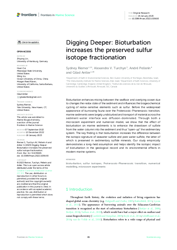 (PDF) Bioturbation Enhances Sulfur Isotope Fractionation