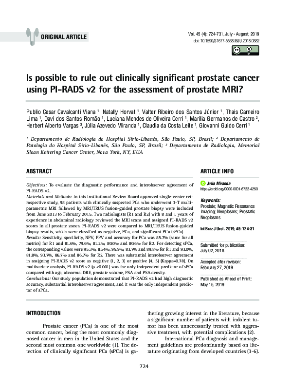 (PDF) Is possible to rule out clinically significant prostate cancer using PI-RADS v2 for the ...