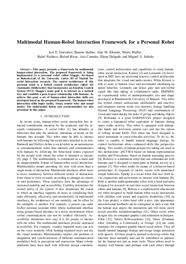 (PDF) Multimodal Human-Robot Interaction Framework for a Personal Robot