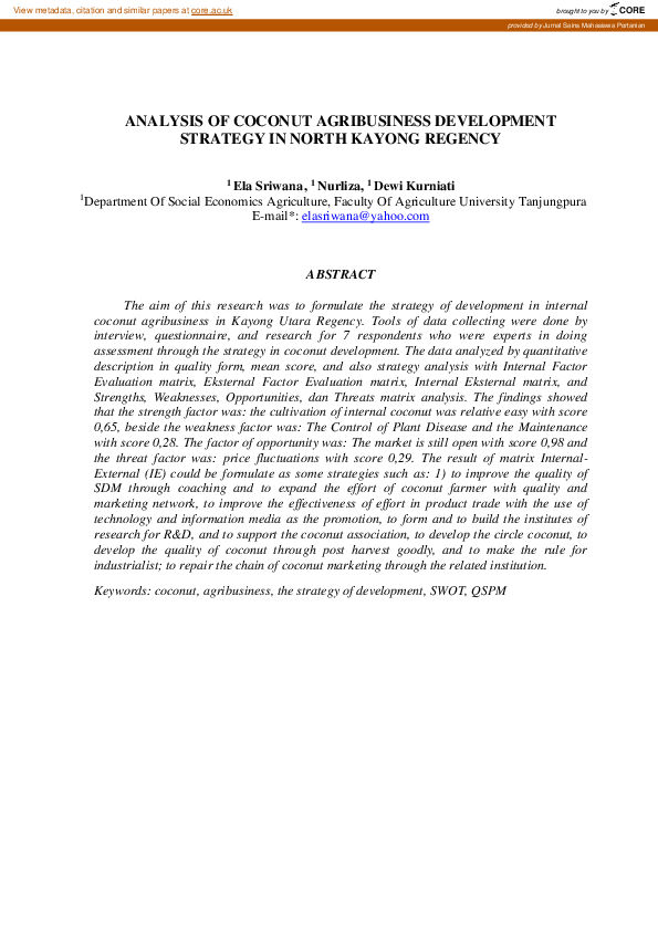 (PDF) Analysis of Coconut Agribusiness Development Strategy in North ...