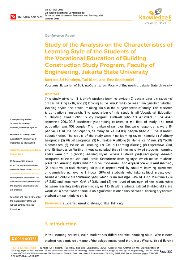 (PDF) Study of the Analysis on the Characteristics of Learning Style of ...