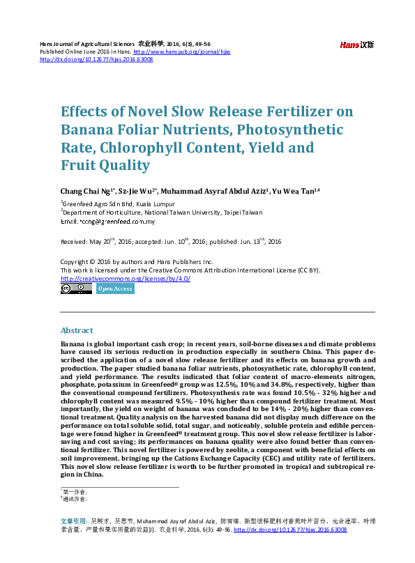 (PDF) Effects of Novel Slow Release Fertilizer on Banana Foliar ...
